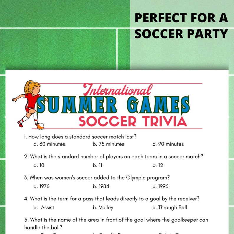 Soccer Trivia Game, Soccer Summer Games 2024, Club Soccer Printable ...