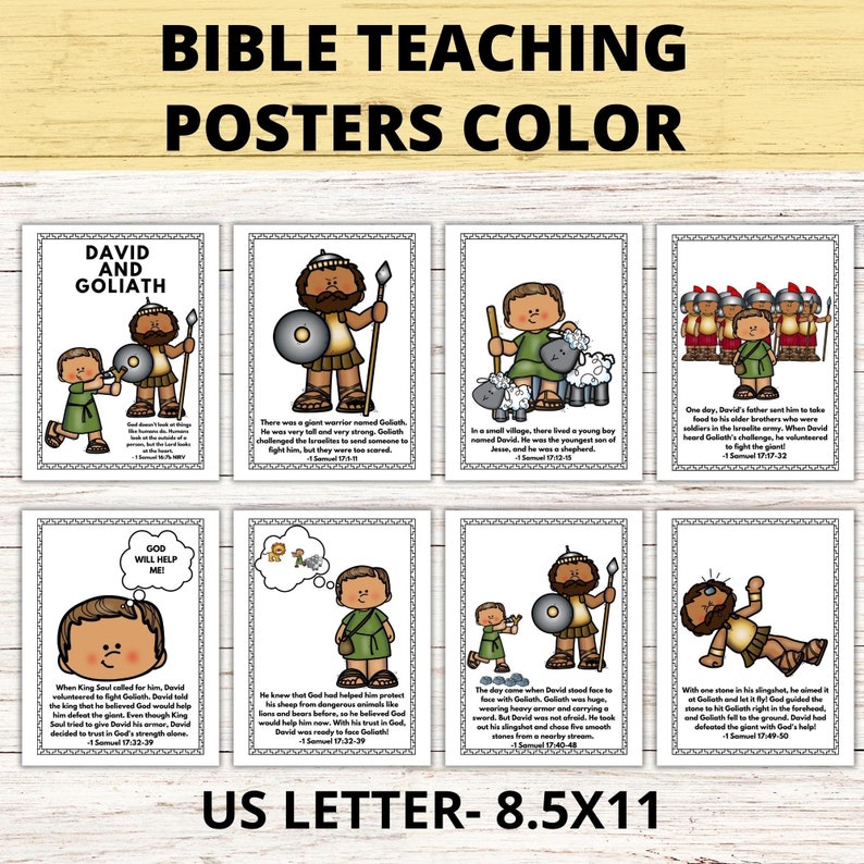 David and Goliath Bible Lesson Teaching Posters and Bible Wheel Craft ...