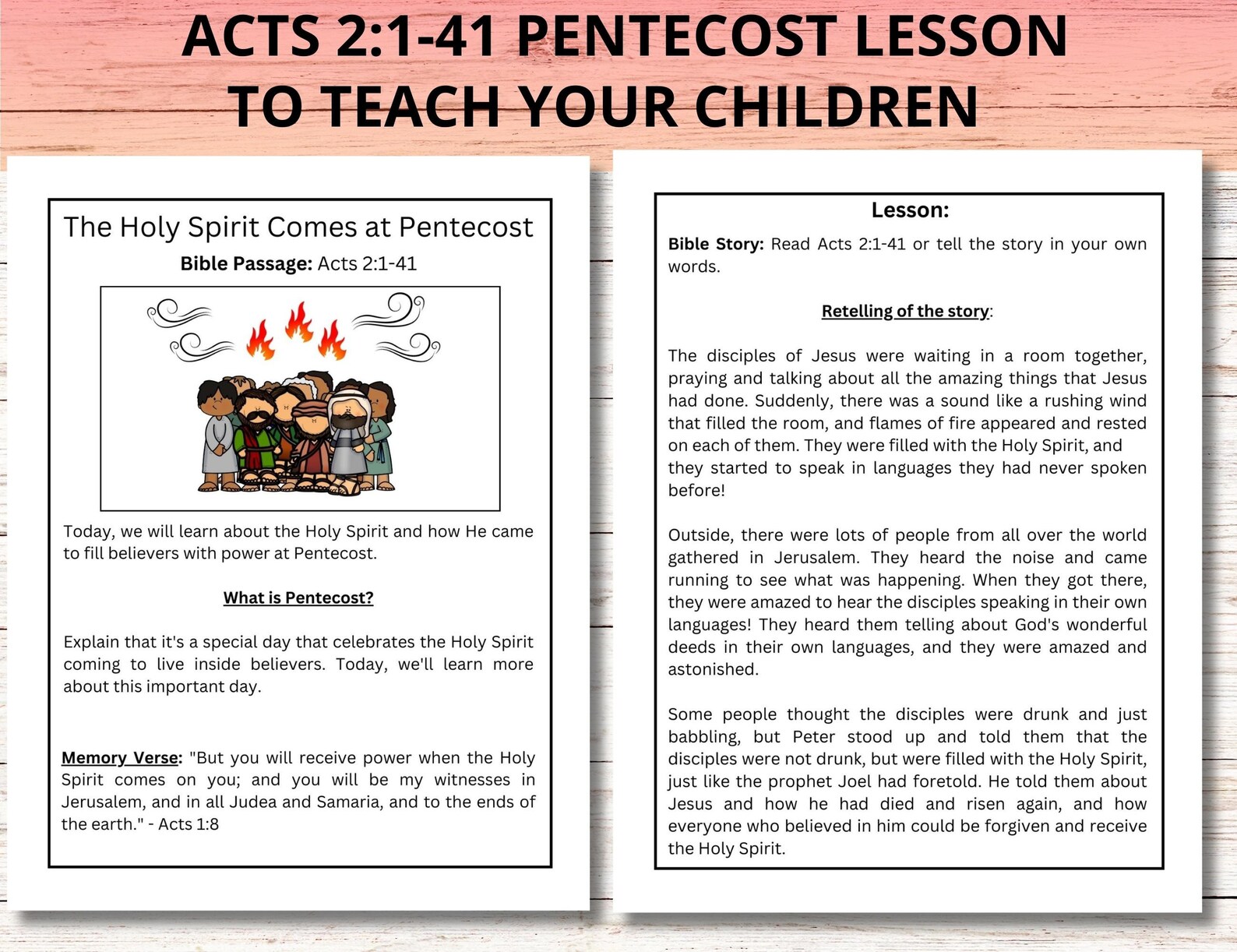 Pentecost Bible Lesson Acts 2:1-41 Bible Story Craft, Sunday School ...