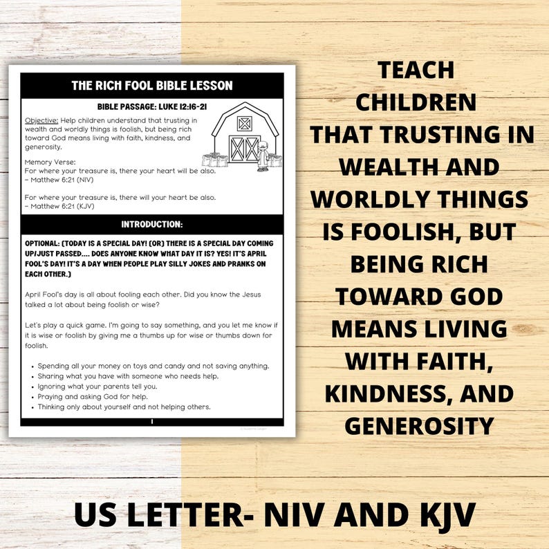 Parable of the Rich Fool Bible Lesson Craft Activity for Kids, April ...