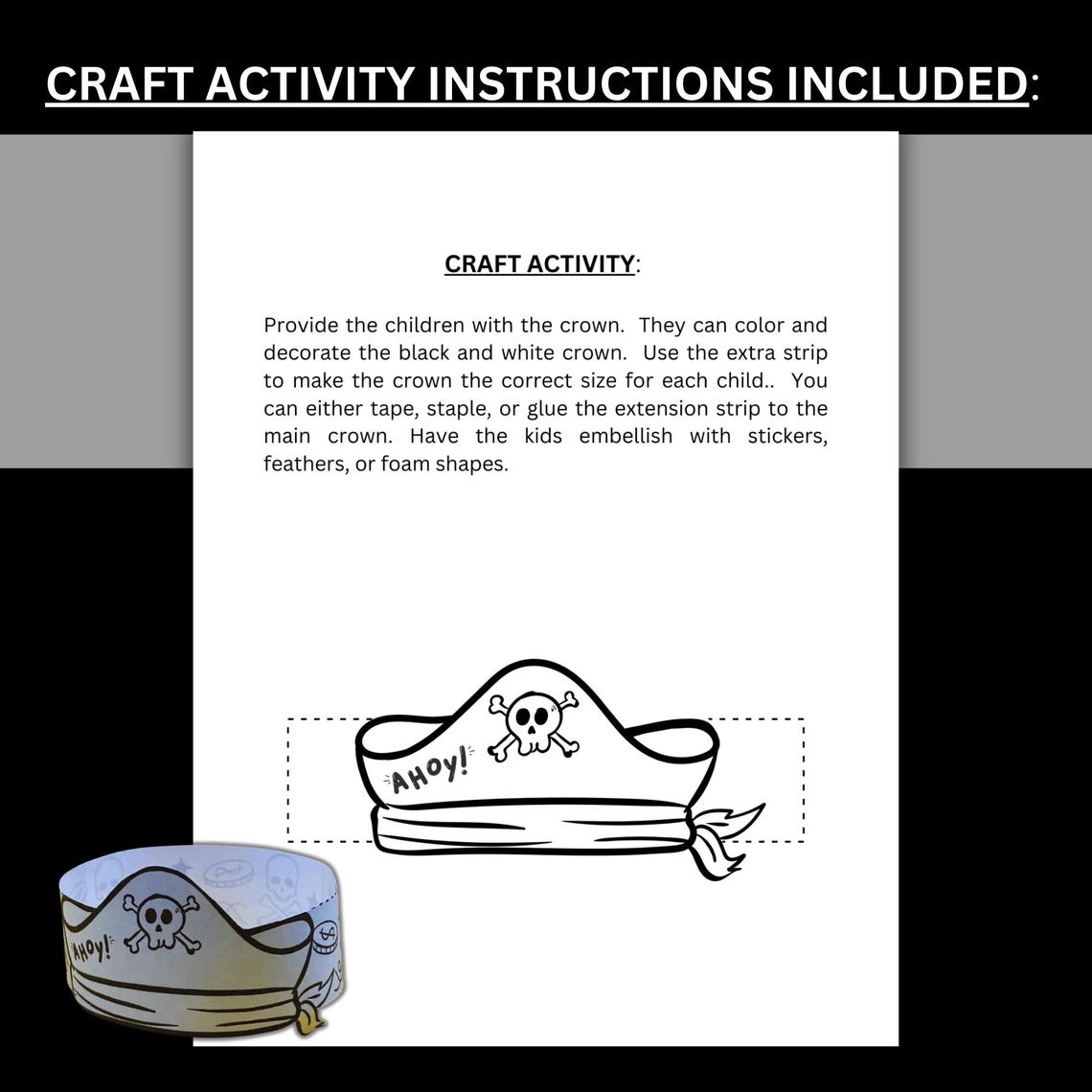 Pirate Day Paper Crown Craft Activity Printable, Paper Pirate Hat Party ...