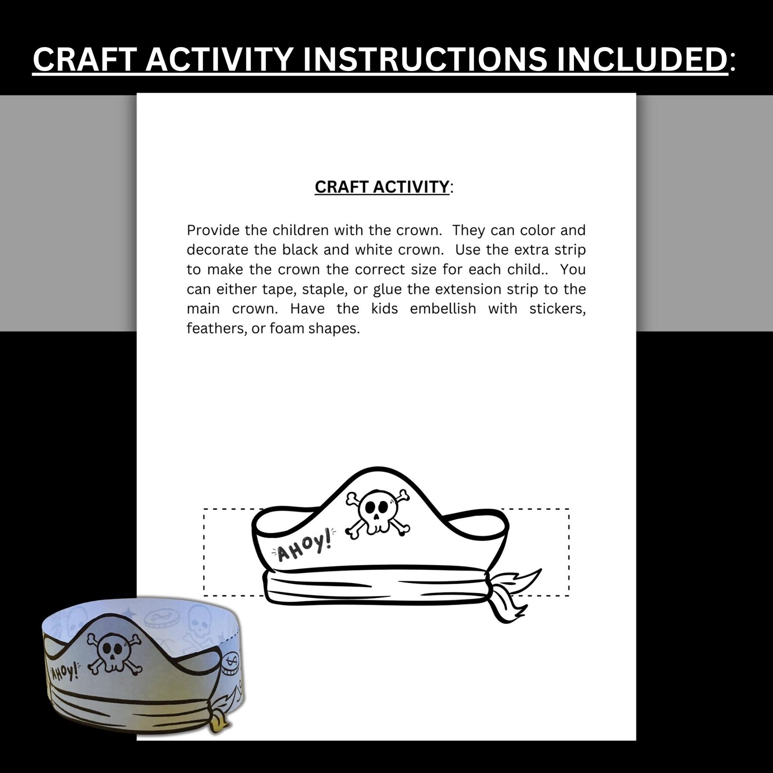 Pirate Day Paper Crown Craft Activity Printable, Paper Pirate Hat Party ...