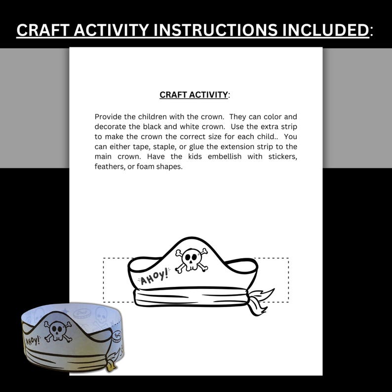 Pirate Day Paper Crown Craft Activity Printable, Paper Pirate Hat Party ...