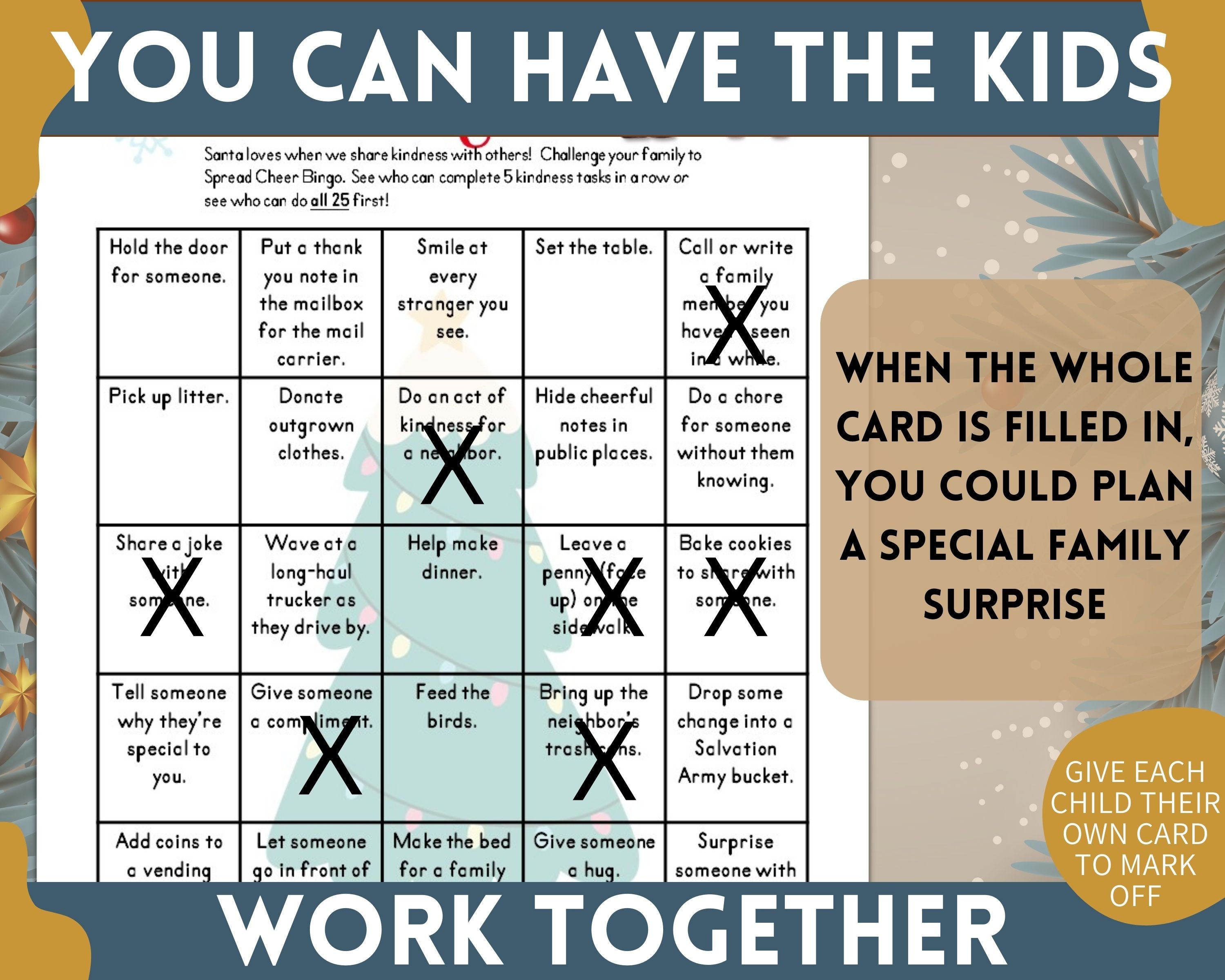 Christmas Nice List Acts of Kindness Bingo, Printable Holiday Kindness ...