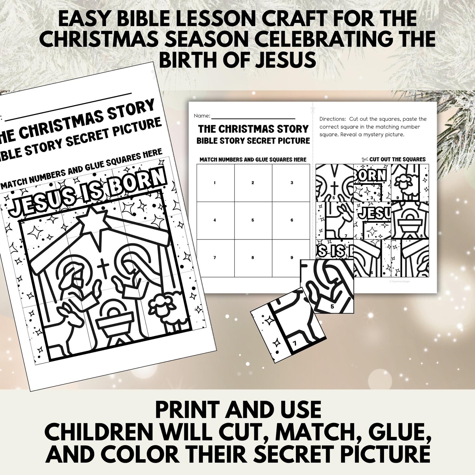 Birth of Jesus Bible Coloring Craft Secret Picture Activity, Christmas ...