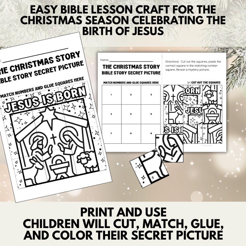 Birth of Jesus Bible Coloring Craft Secret Picture Activity, Christmas ...