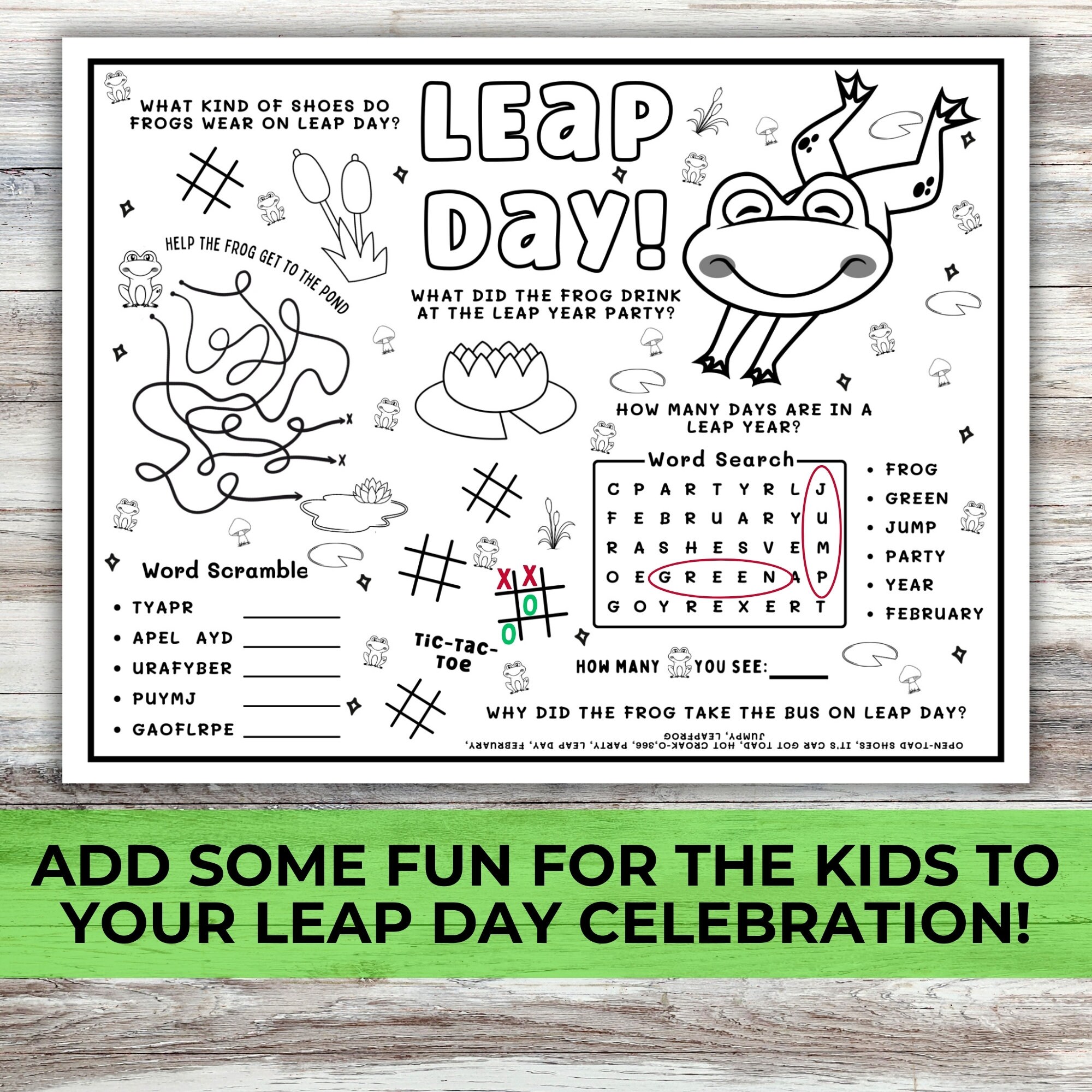 Leap Day Activity Coloring Placemat for Kids, Leap Year Party Coloring ...