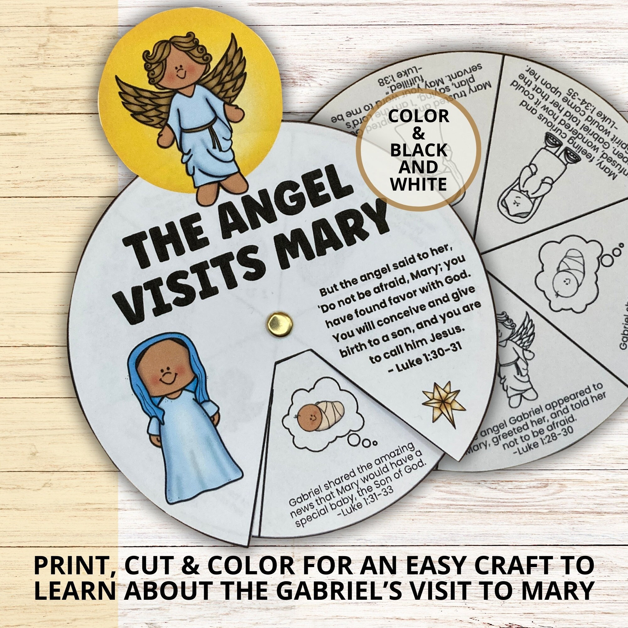 Gabriel Visits Mary Coloring Wheel Craft Printable for Kids, Christmas ...
