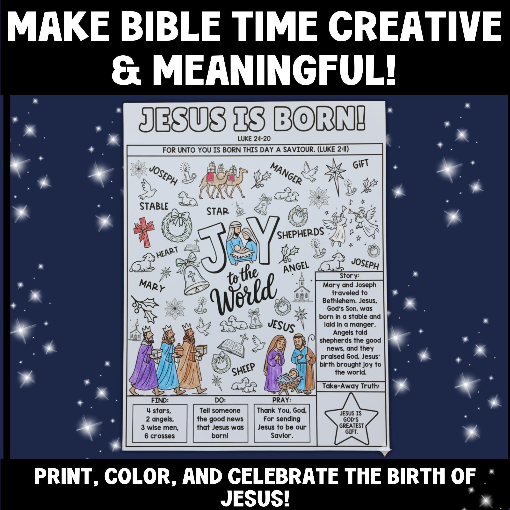 Jesus is Born Nativity Story Coloring Craft Lesson Printable, Kids ...