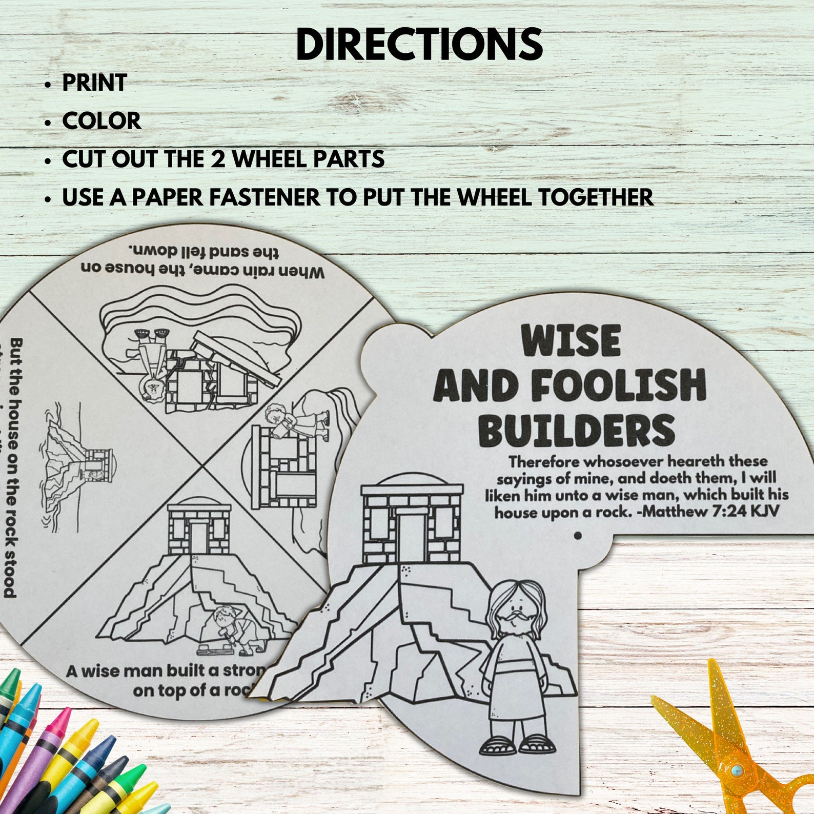 Parable of the Wise and Foolish Builders Sunday School Bible Wheel ...