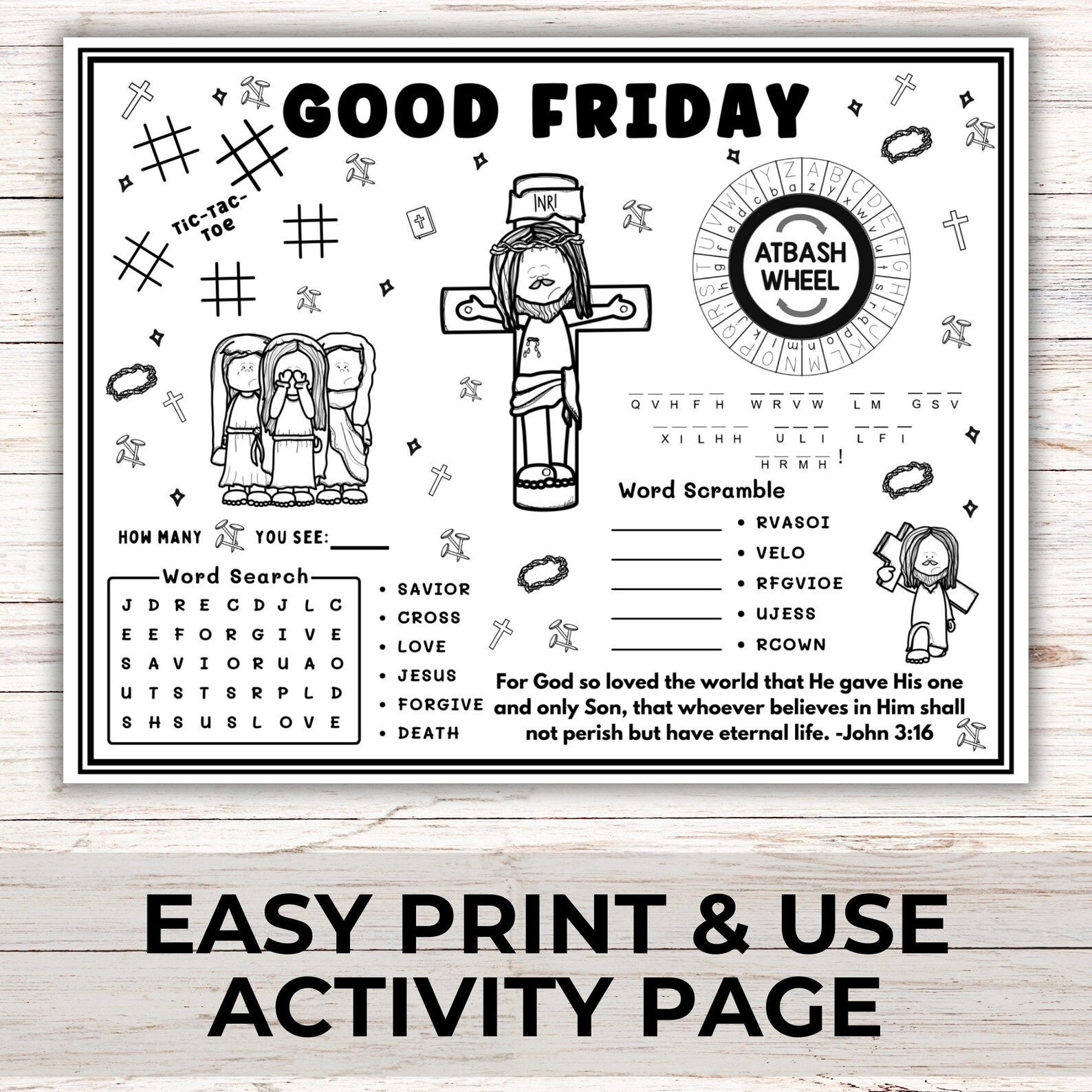 Good Friday Bible Activity Coloring Placemat, Christian Easter Sunday ...