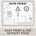 Good Friday Bible Activity Coloring Placemat, Christian Easter Sunday ...