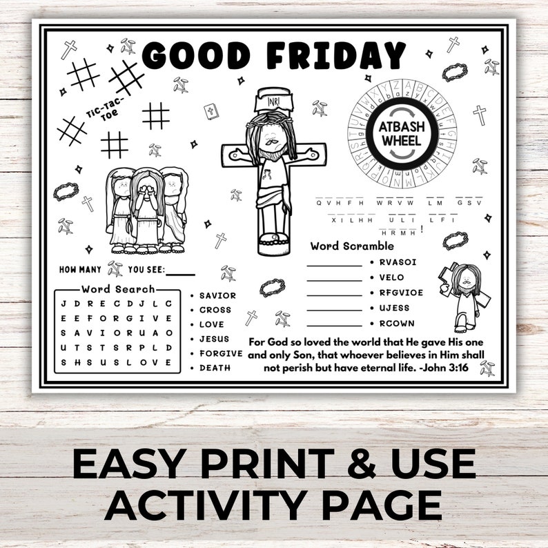 Good Friday Bible Activity Coloring Placemat, Christian Easter Sunday ...