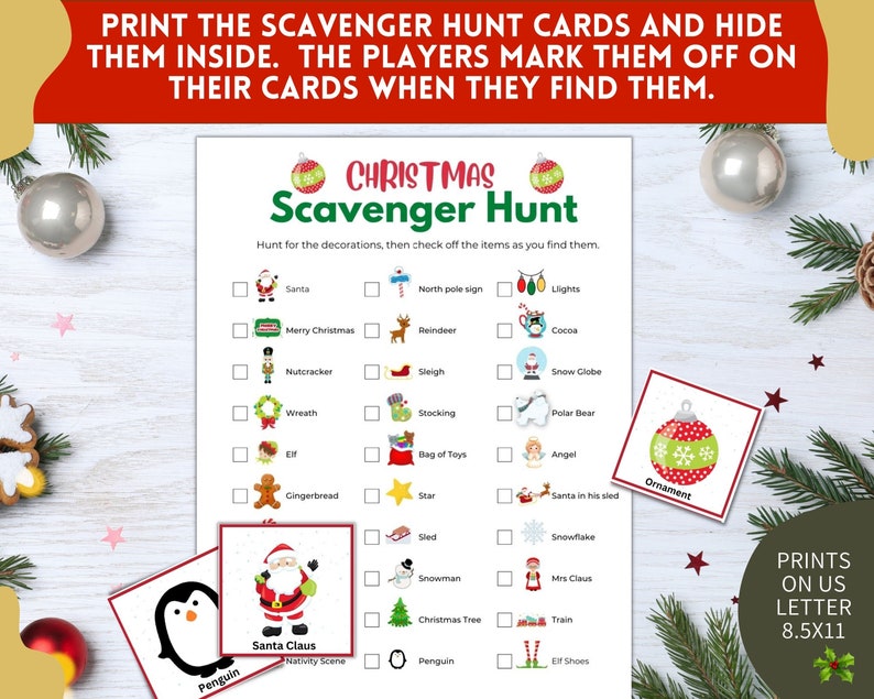 Christmas Indoor Scavenger Hunt for Kids, Printable Christmas Treasure ...
