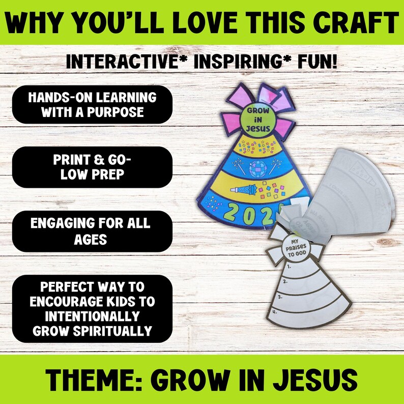 New Year Bible Craft 2026, Grow in Jesus New Year Party Hat Sunday ...