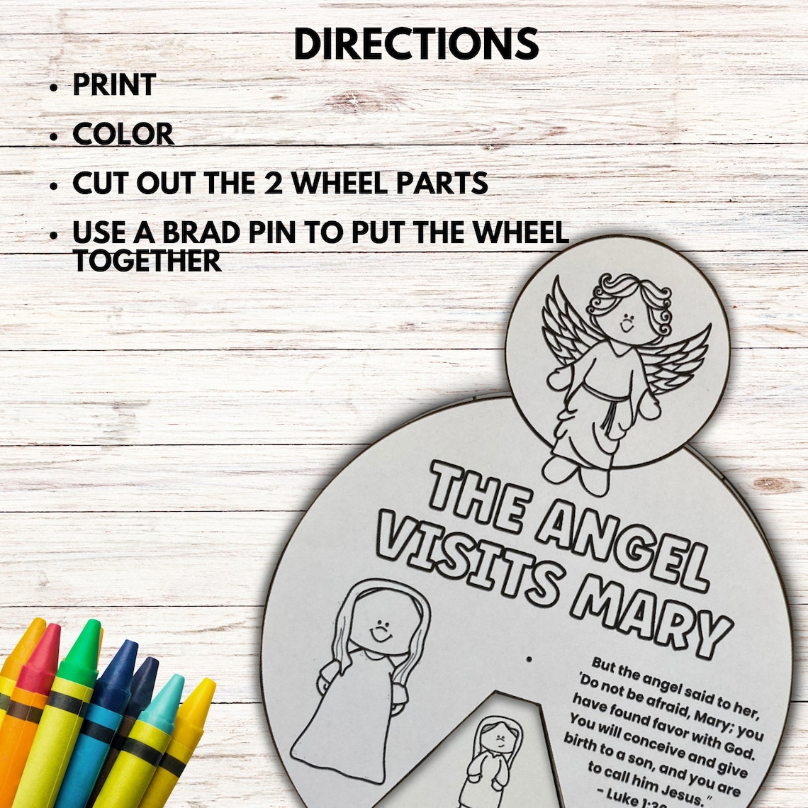 Gabriel Visits Mary Coloring Wheel Craft Printable for Kids, Christmas ...
