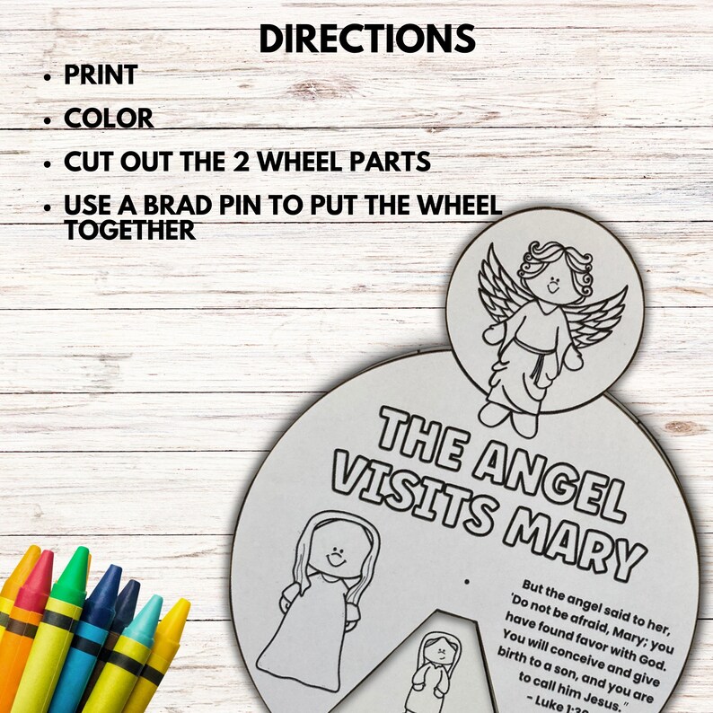 Gabriel Visits Mary Coloring Wheel Craft Printable for Kids, Christmas ...