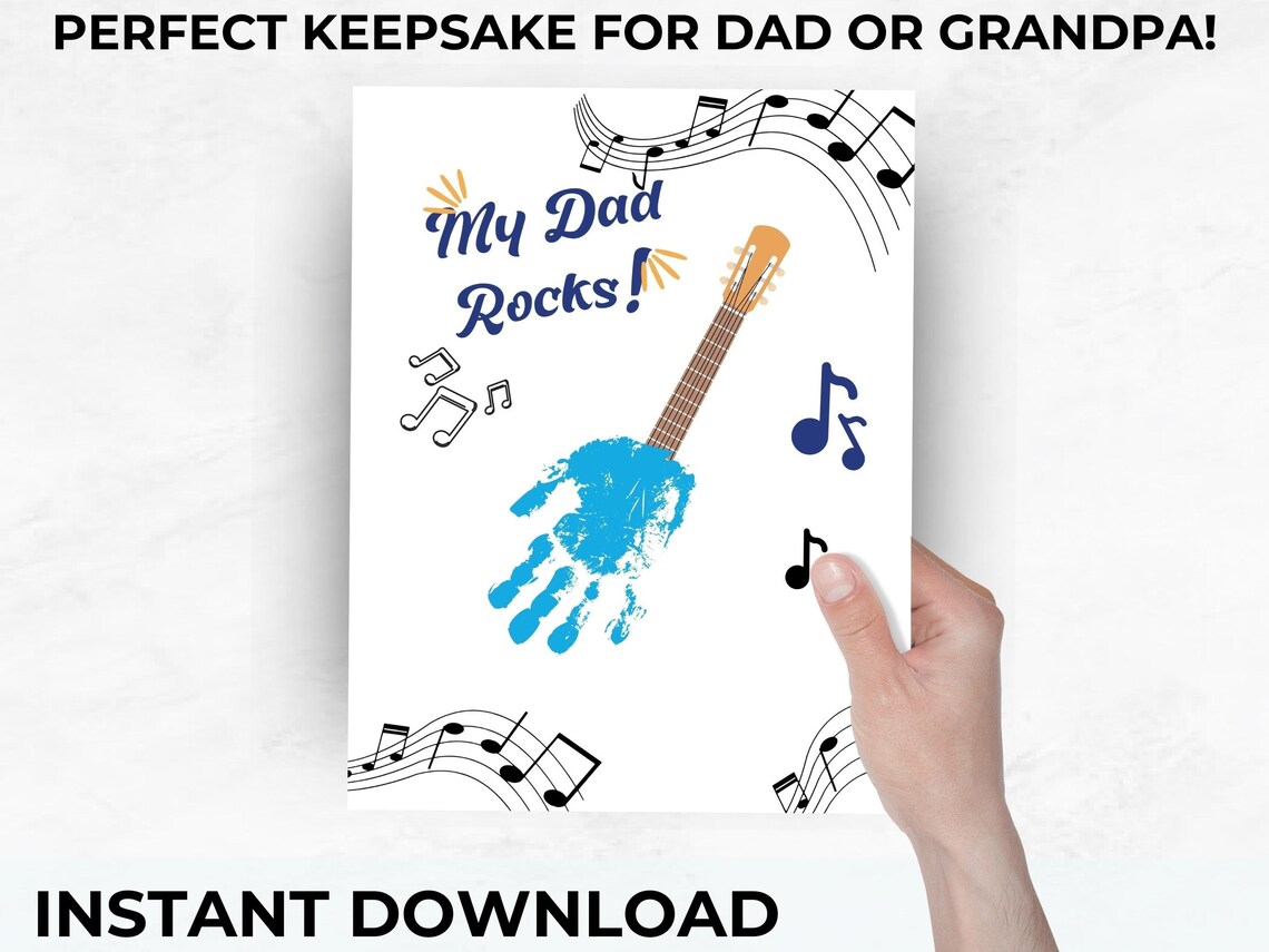 Fathers Day My Dad Rocks Handprint Art Printable, DIY Keepsake Toddler ...