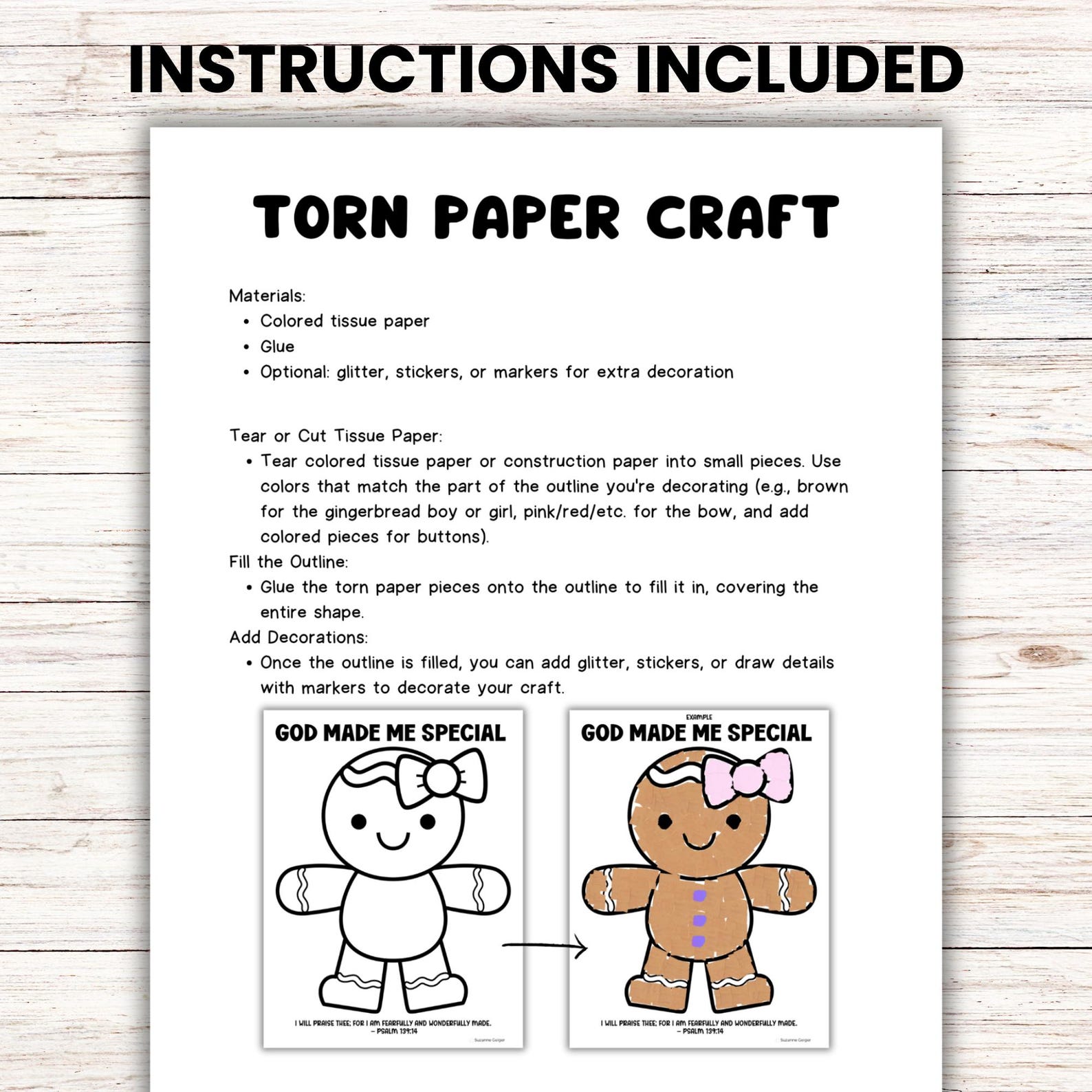 Christmas Gingerbread God Made Me Special Torn Paper Bible Craft, Psalm ...