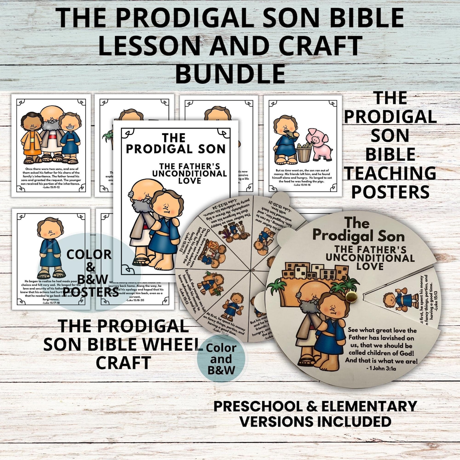 The Prodigal Son Bible Lesson Teaching Posters and Bible Wheel, Sunday ...