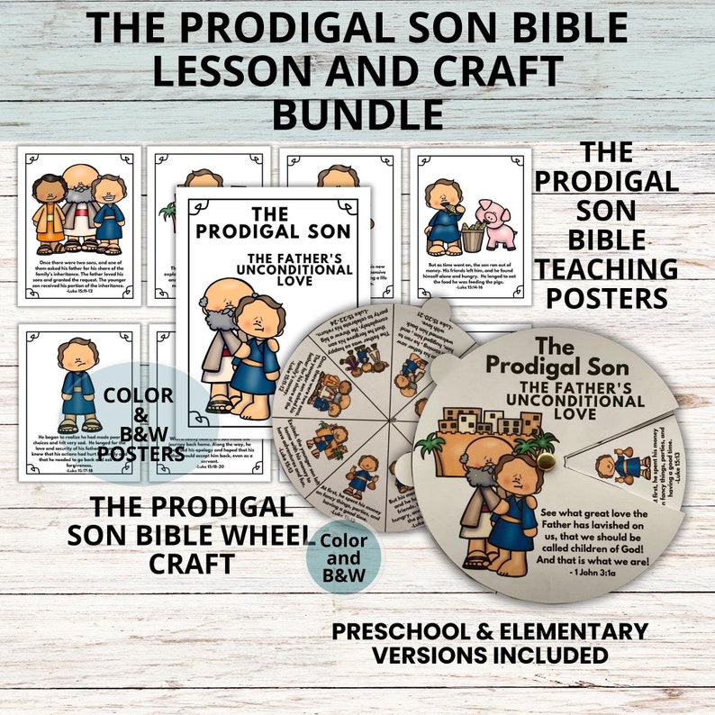 The Prodigal Son Bible Lesson Teaching Posters and Bible Wheel, Sunday ...