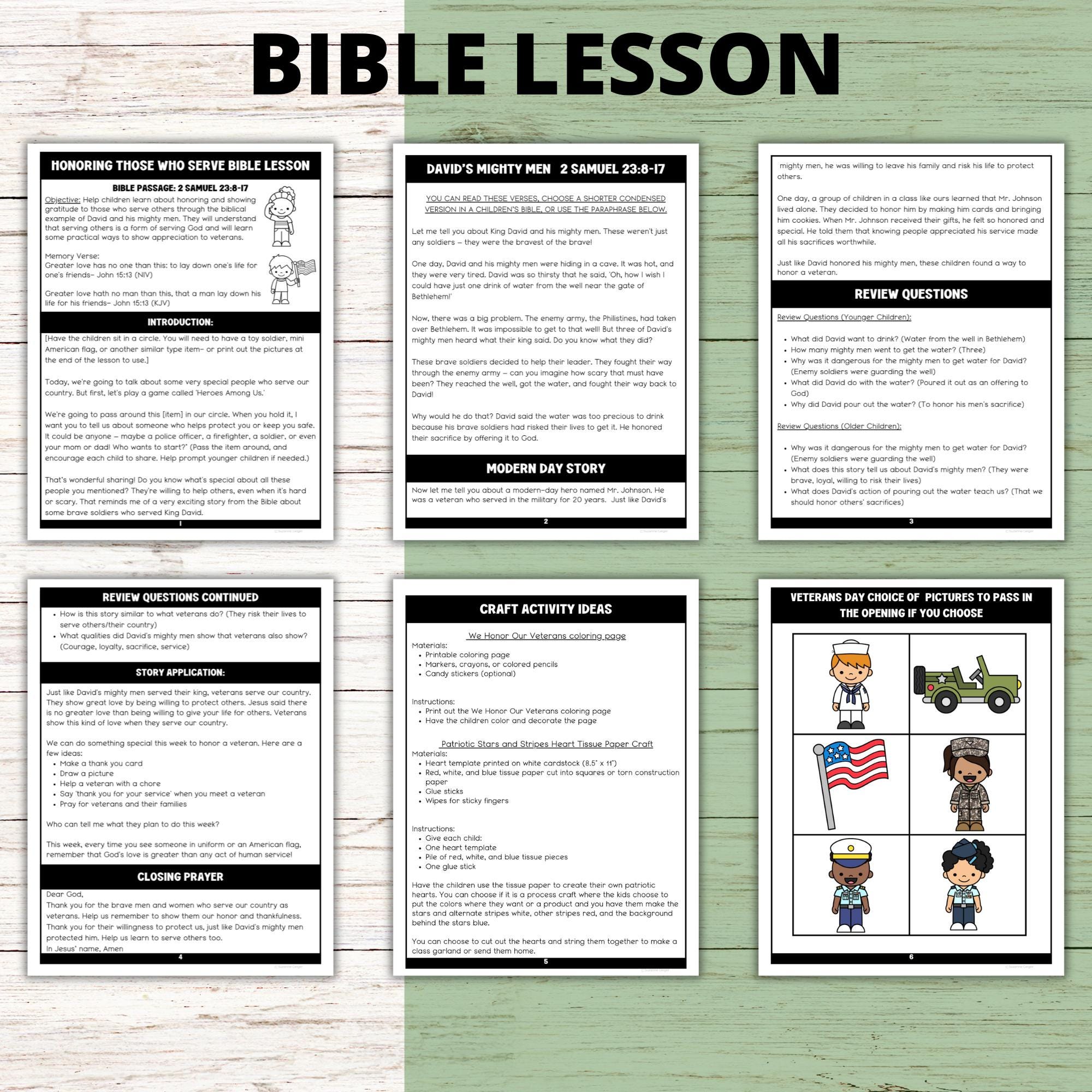 Veterans Day Honor Our Veterans Bible Lesson and Craft Activity, Sunday ...
