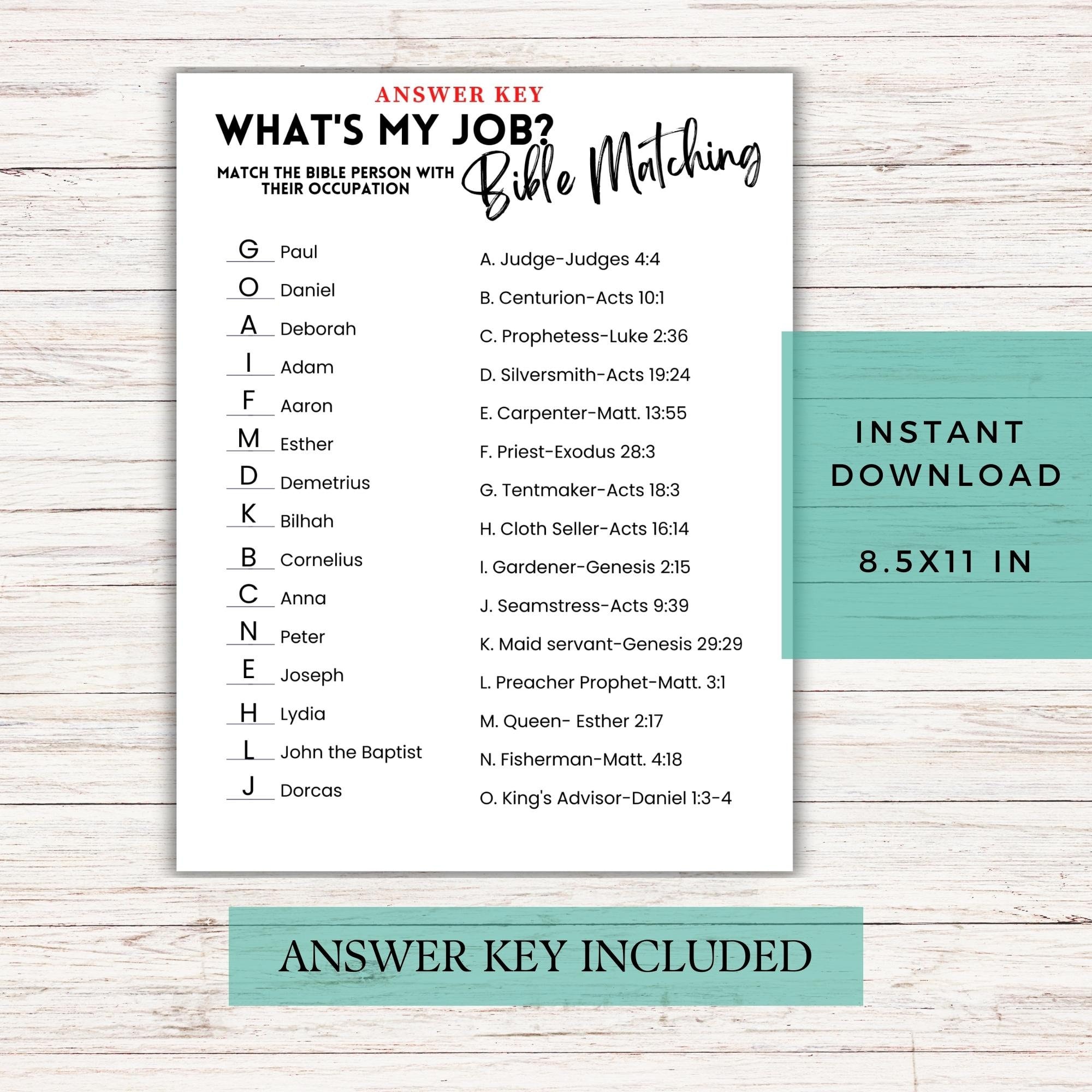 Jobs in the Bible Printable Matching Game for Church and Families ...