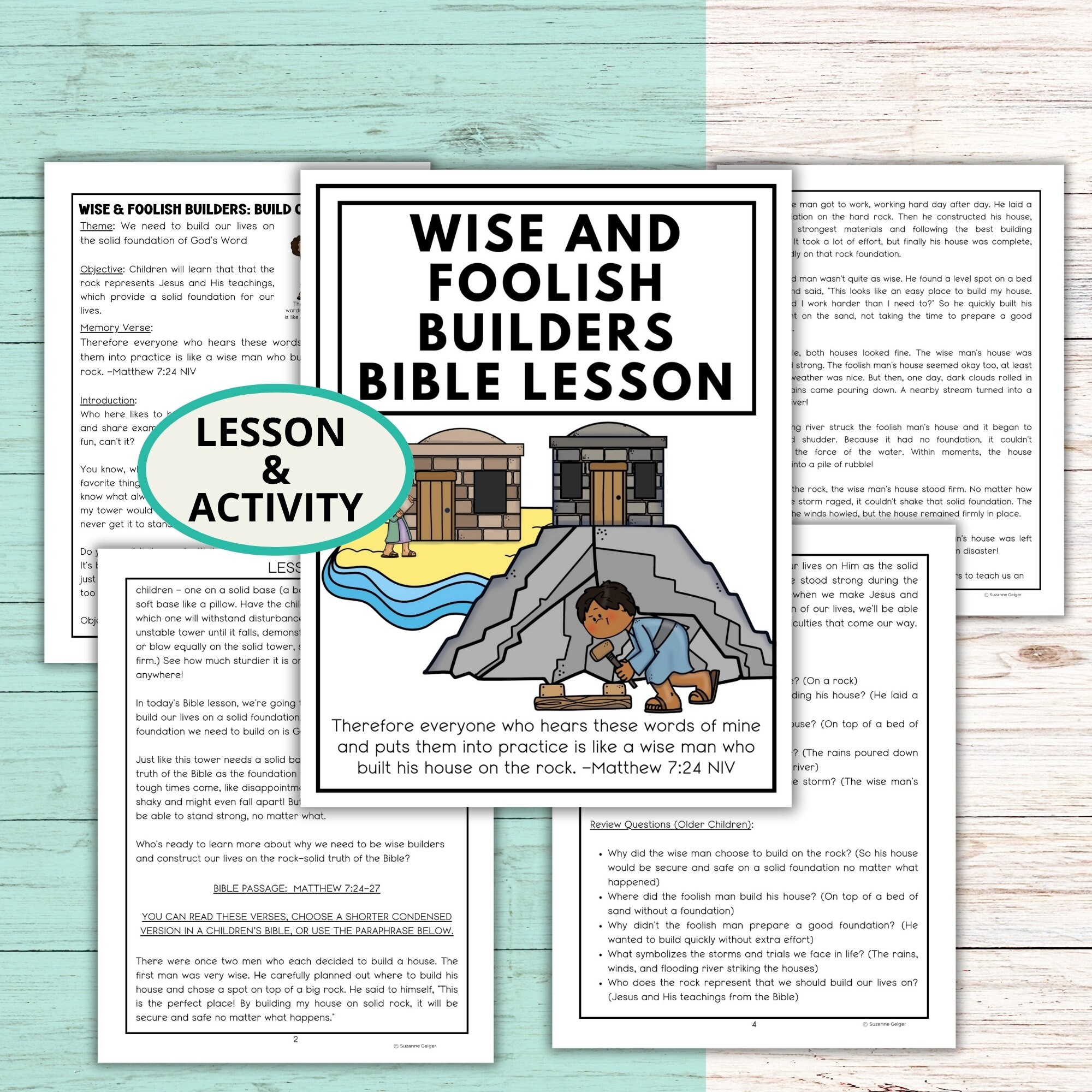 Parable of the Wise and Foolish Builders Sunday School Bible Lesson and ...