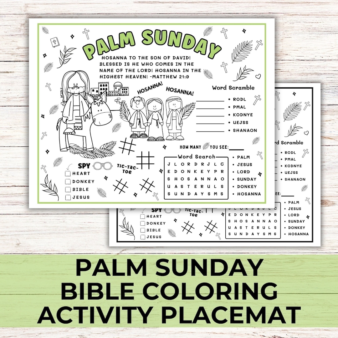 Palm Sunday Bible Activity Coloring Placemat, Palm Sunday School Game ...