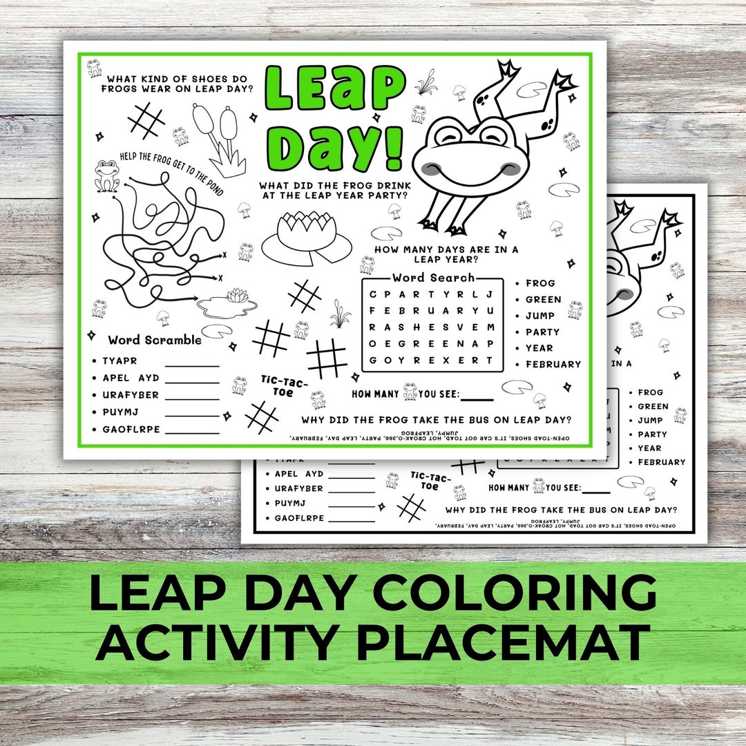 Leap Day Activity Coloring Placemat for Kids, Leap Year Party Coloring ...