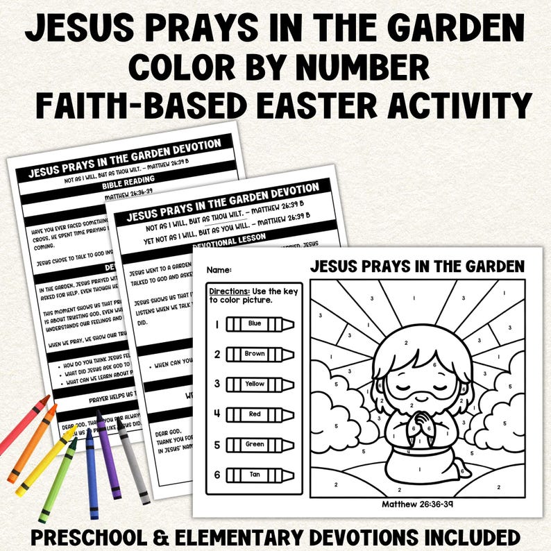 Jesus in the Garden Color by Number Bible Craft, Holy Week Christian ...