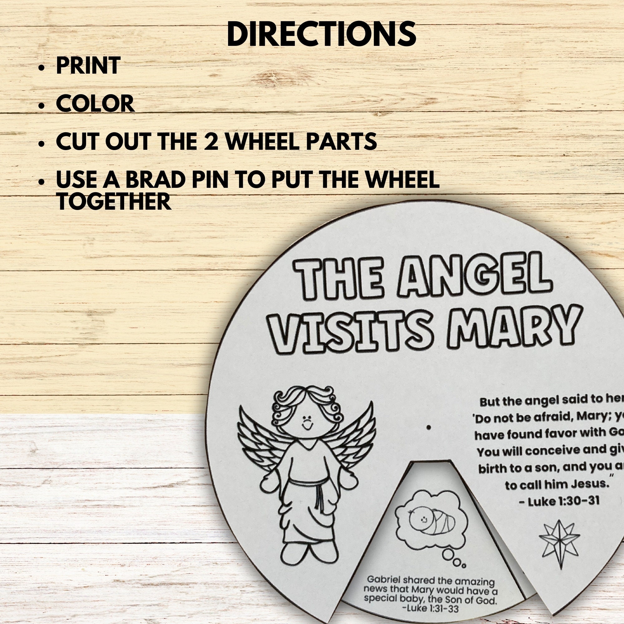 The Angel Visits Mary Coloring Wheel Craft Printable for Kids ...