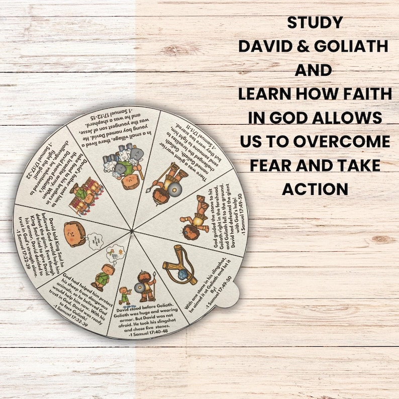 David and Goliath Bible Spinner Wheel Sunday School Craft Printable ...