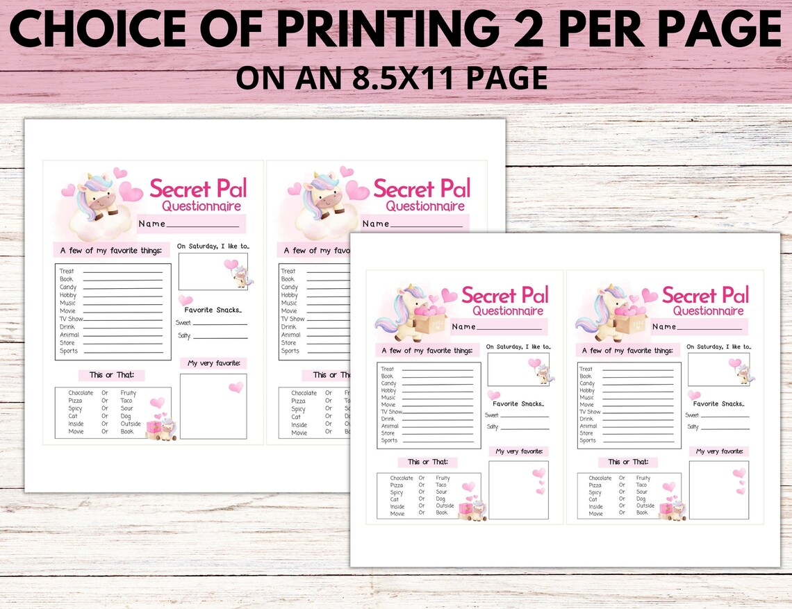 Secret Pal Questionnaire, Valentine's Day Secret Valentine Printable ...