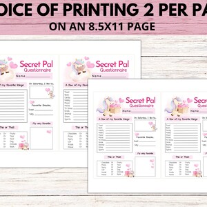 Secret Pal Questionnaire, Valentine's Day Secret Valentine Printable ...