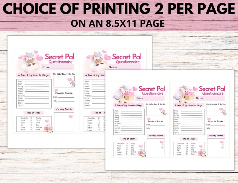 Secret Pal Questionnaire, Valentine's Day Secret Valentine Printable ...