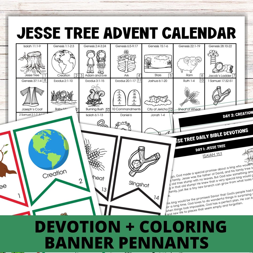 Jesse Tree Advent Calendar Devotional and Coloring Christmas Craft ...