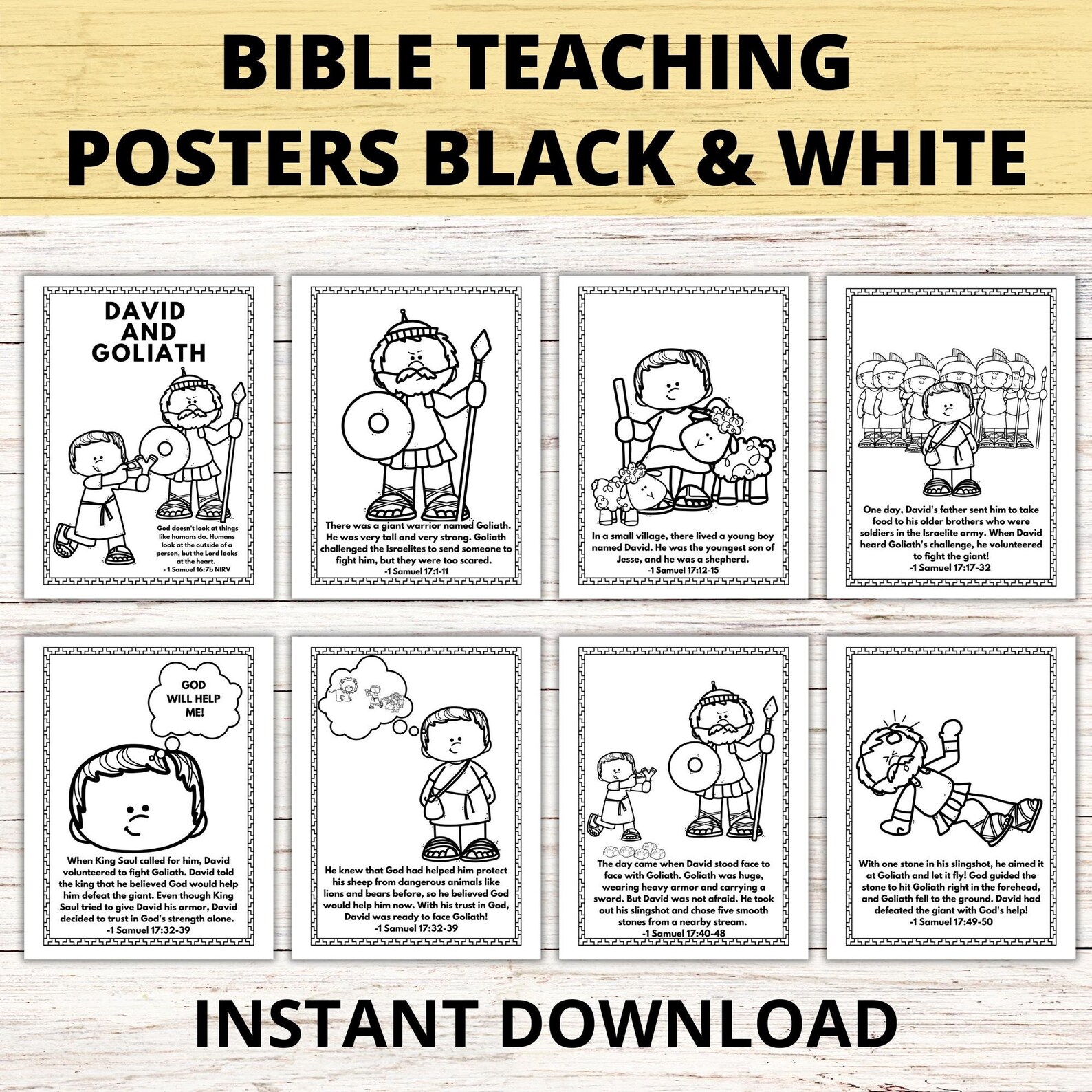David and Goliath Bible Lesson Teaching Posters and Bible Wheel Craft ...