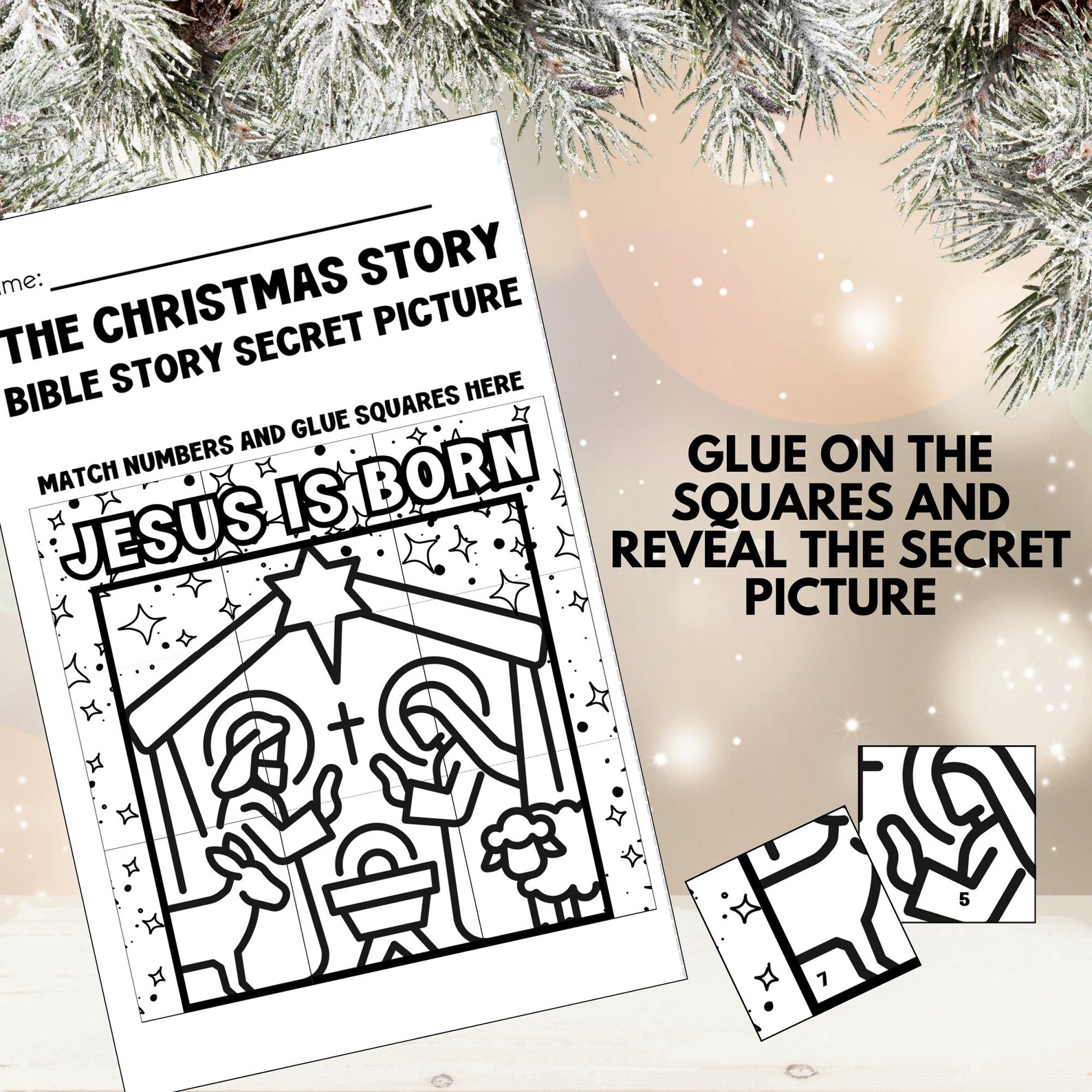 Birth of Jesus Bible Coloring Craft Secret Picture Activity, Christmas ...