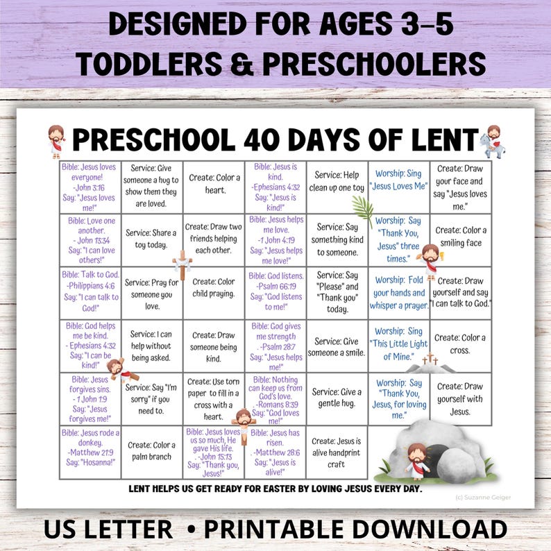 Preschool 40 Days Lenten Calendar 2026, Christian Lent Activities for ...