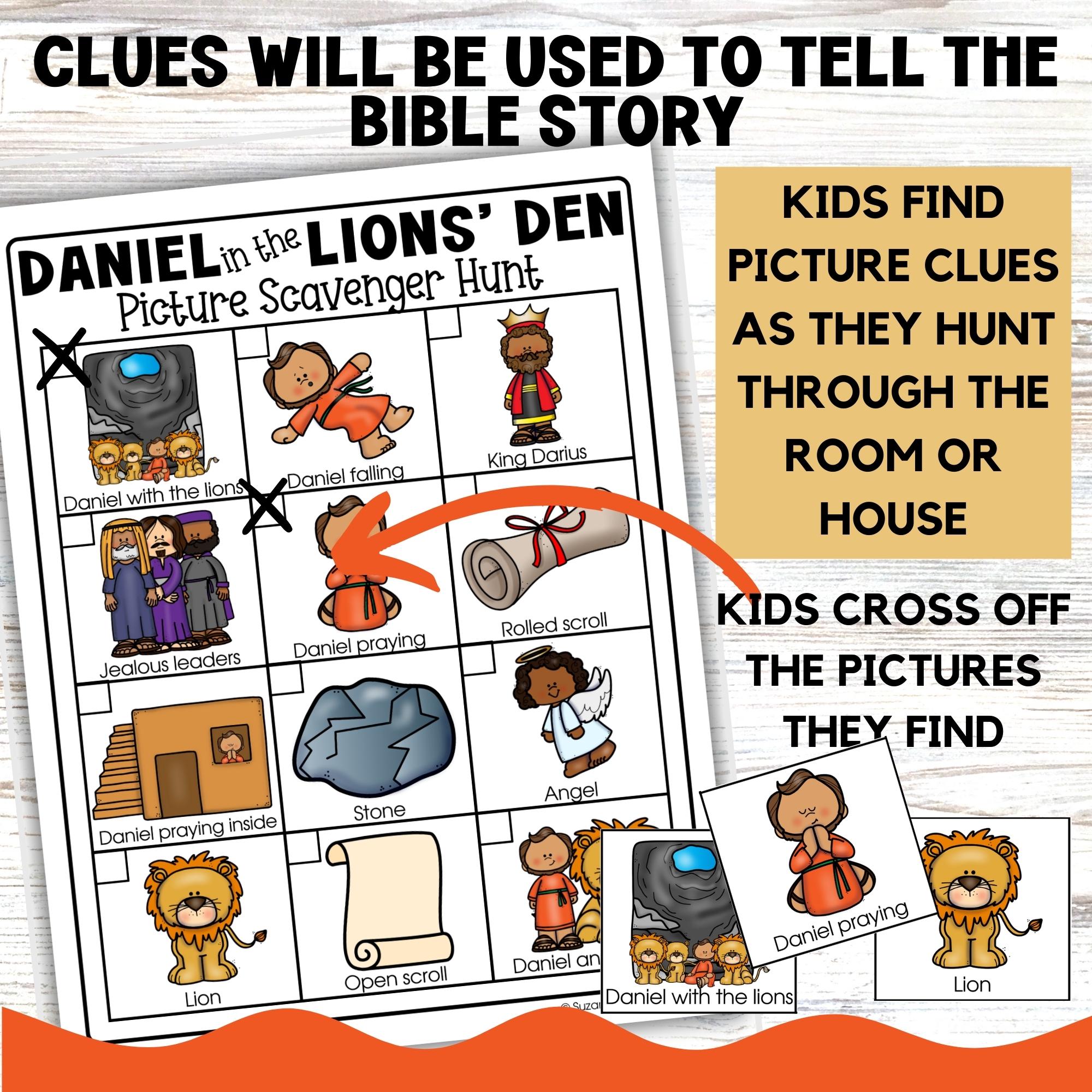 Daniel in the Lions Den Bible Lesson Scavenger Hunt Activity Prek ...