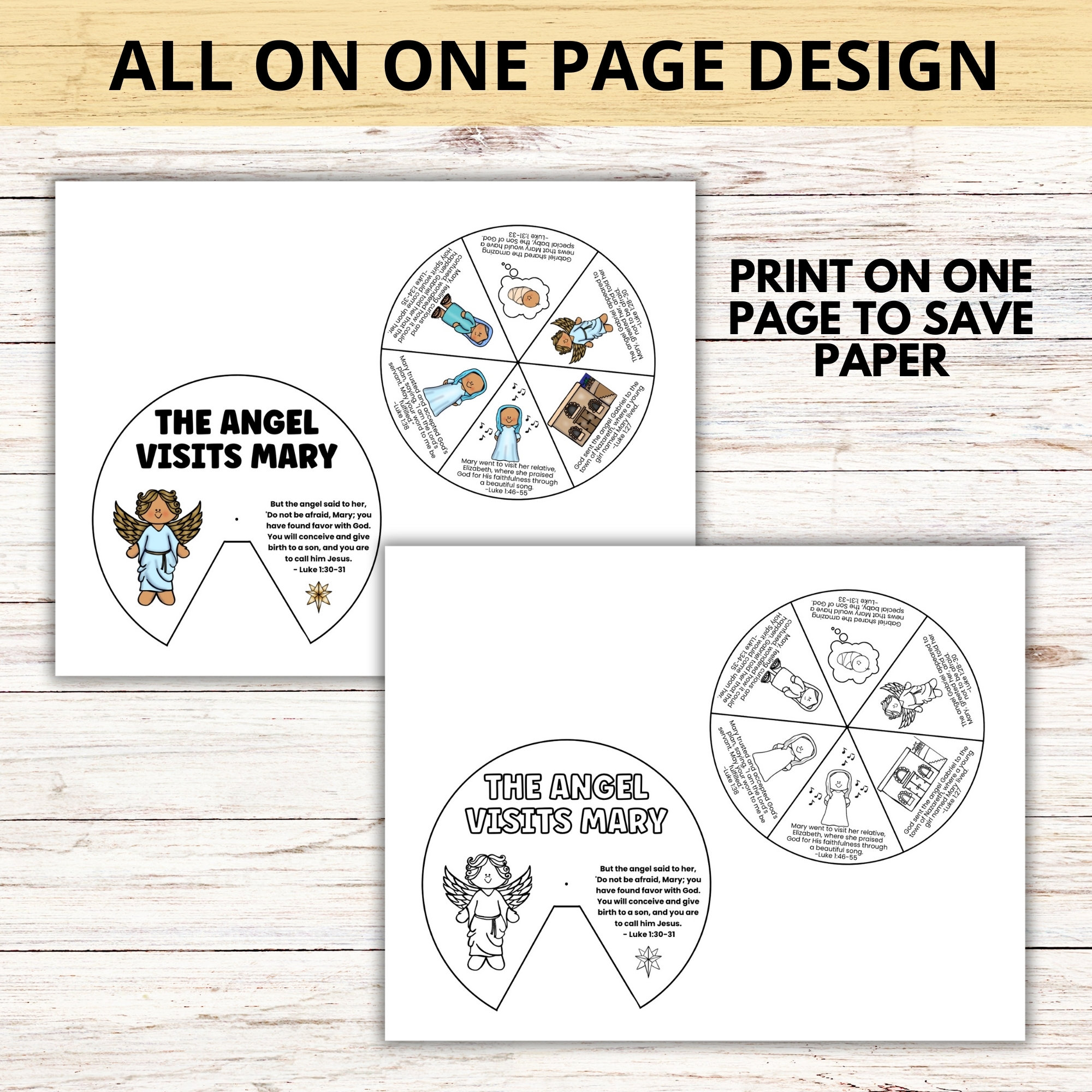The Angel Visits Mary Coloring Wheel Craft Printable for Kids ...