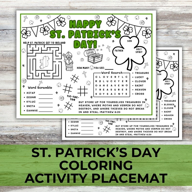 St. Patricks Day Bible Activity Coloring Placemat, Christian St ...