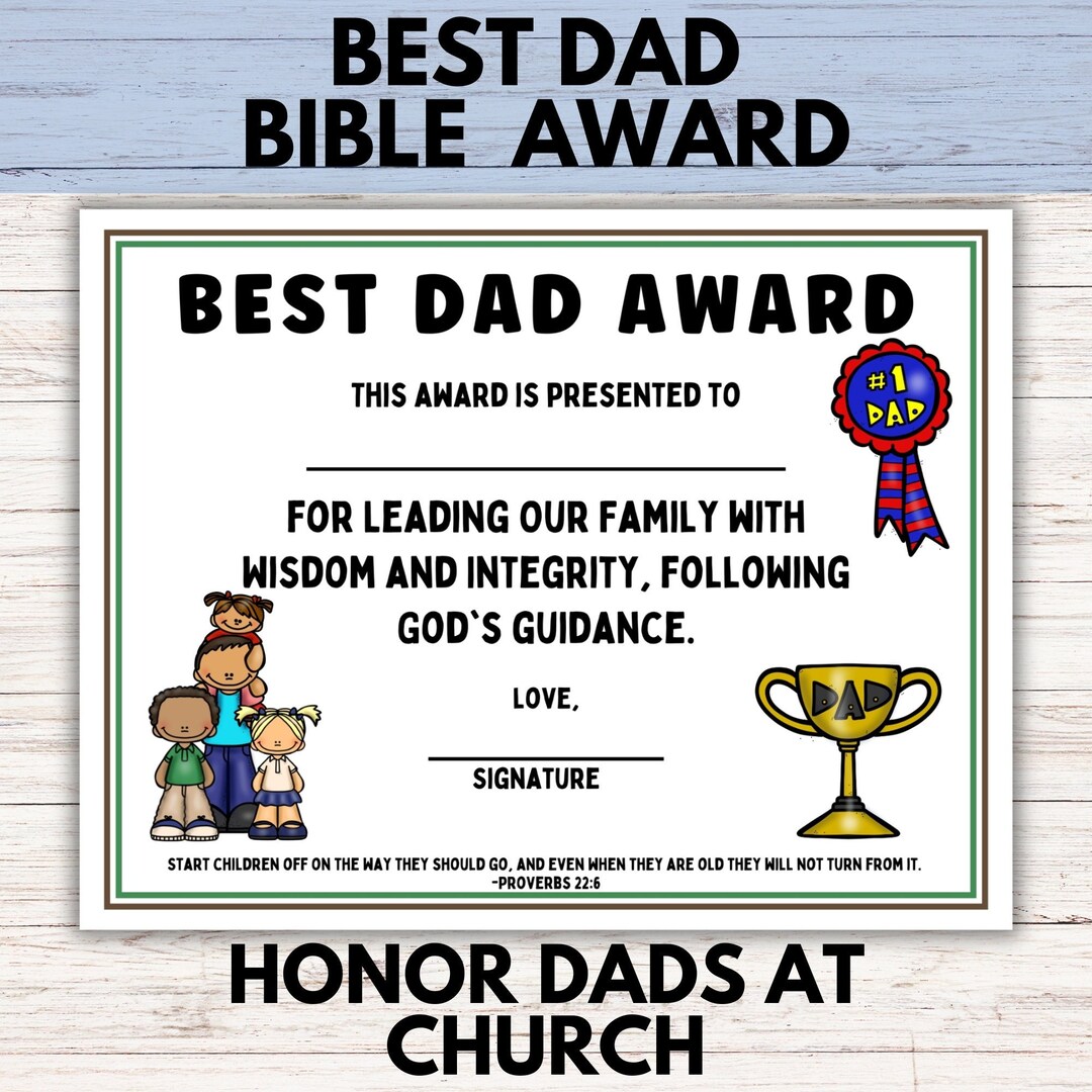 Fathers Day Best Dad Bible Awards Printable, Sunday School Kids Gift ...