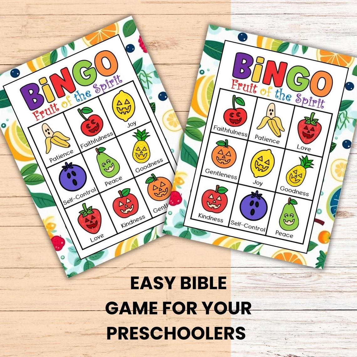 Fruit of the Spirit Bible Bingo Printable Game for Preschool Sunday ...