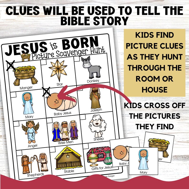 Jesus is Born Christmas Nativity Bible Lesson Church Scavenger Hunt ...