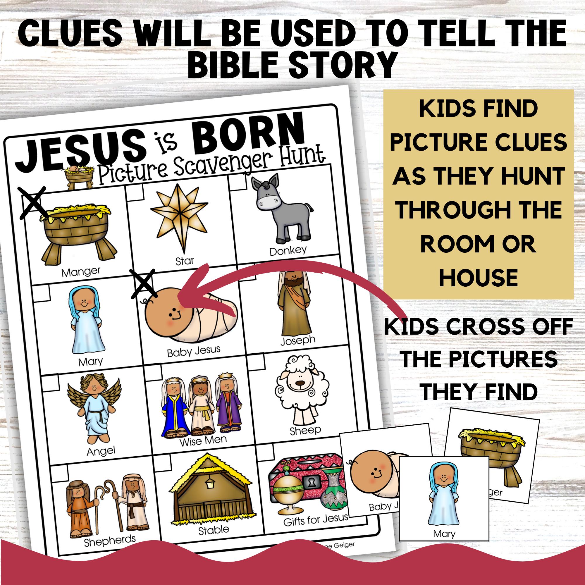 Jesus is Born Christmas Nativity Bible Lesson Church Scavenger Hunt ...