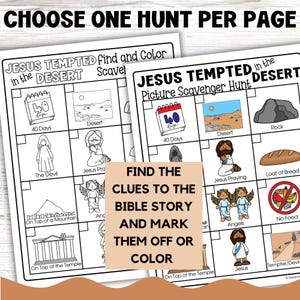 Jesus Tempted in the Desert Bible Lesson Scavenger Hunt Activity Prek ...