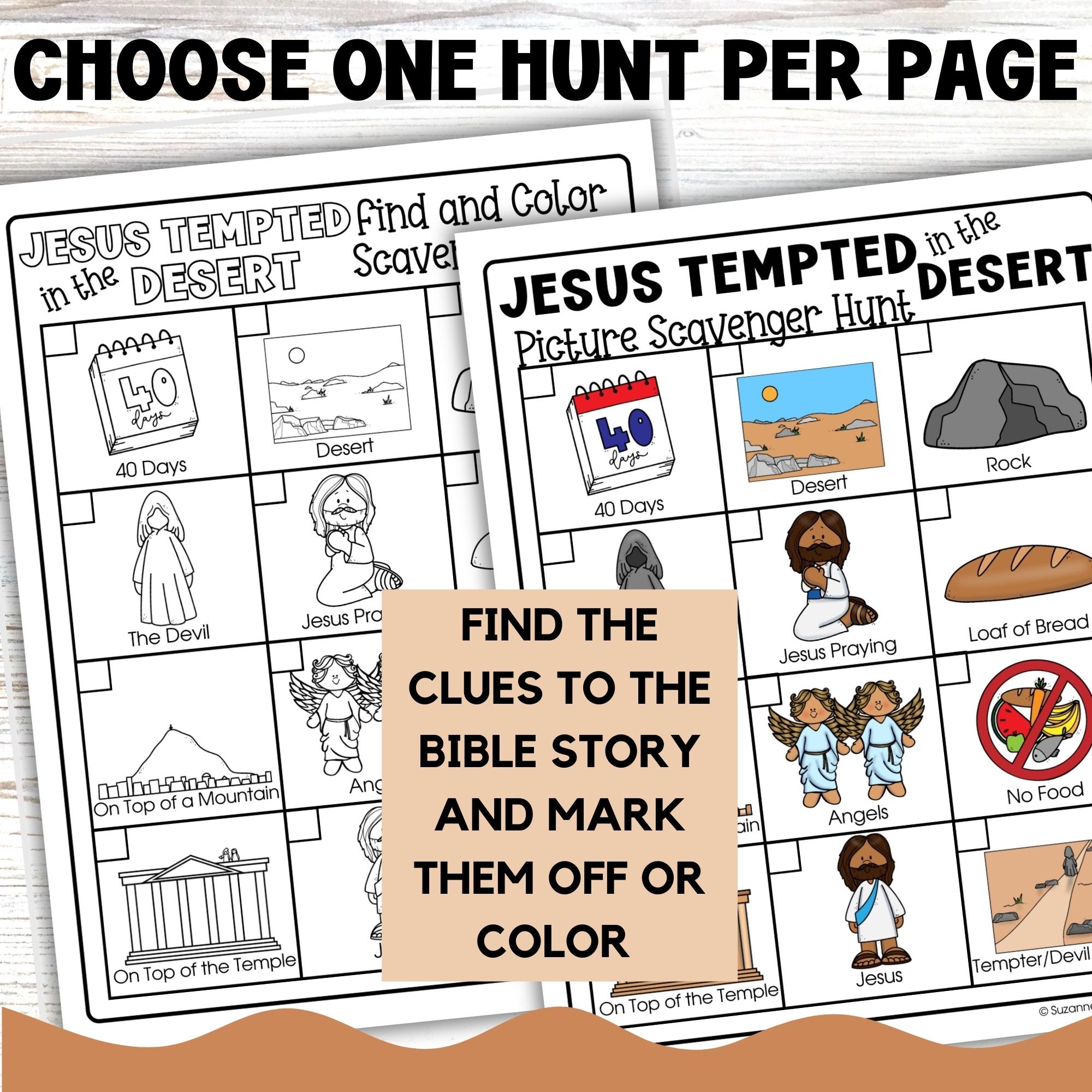 Jesus Tempted in the Desert Bible Lesson Scavenger Hunt Activity Prek ...