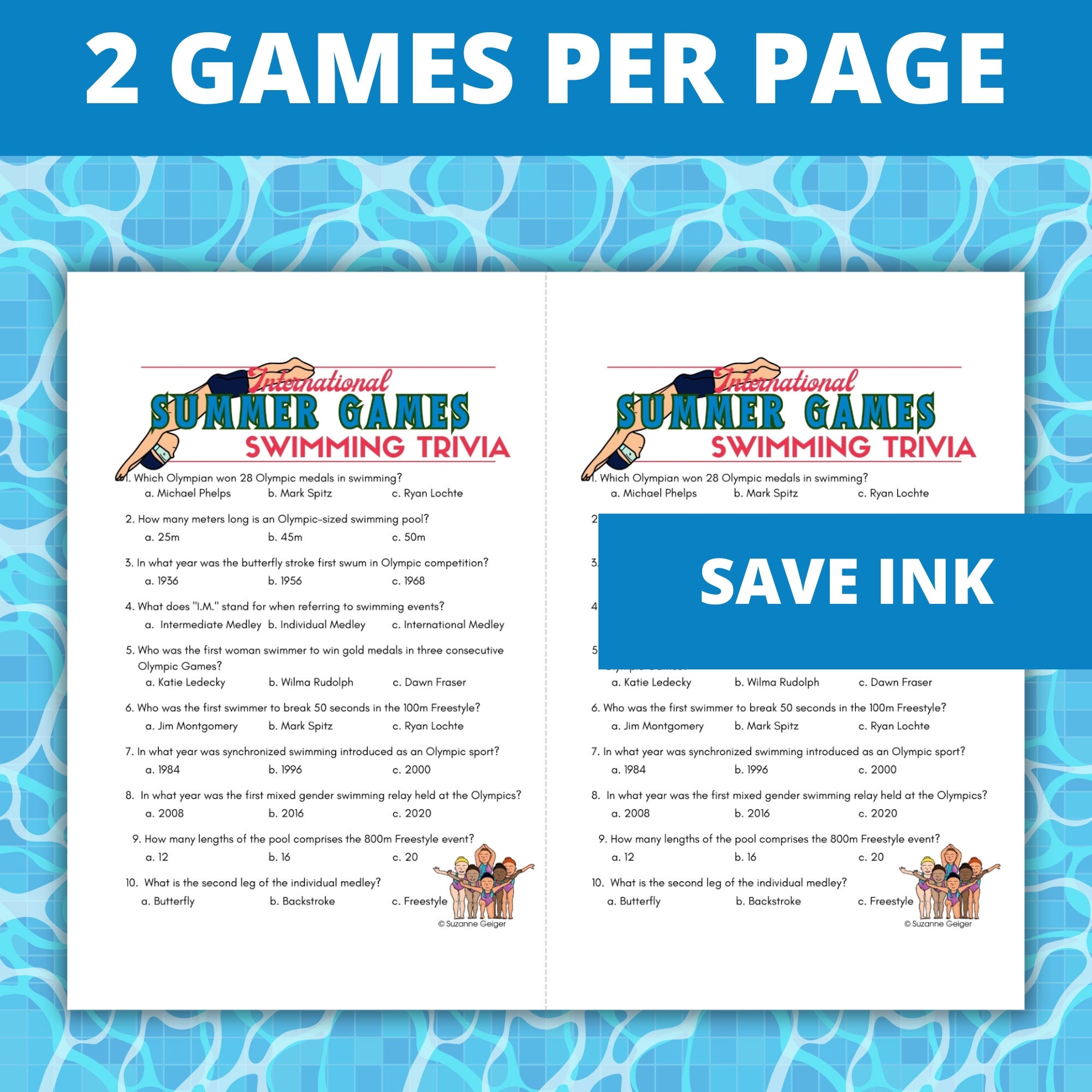 Swimming Trivia Game, Swimming Summer Games 2024, Swim Club Printable ...